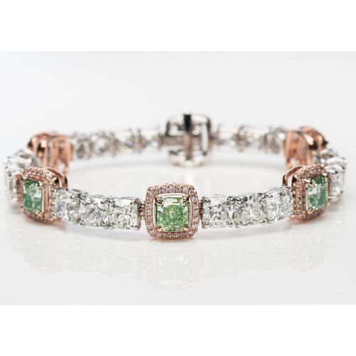 Fancy colors yellows & greens diamonds bracelet, 18.49 carat